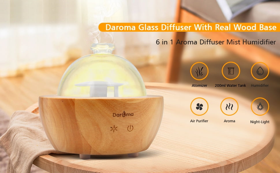 Buy DAROMA Glass Essential Oil Diffuser, 200ml Real Wood Base, The 2022 Upgrade. Ultrasonic ...