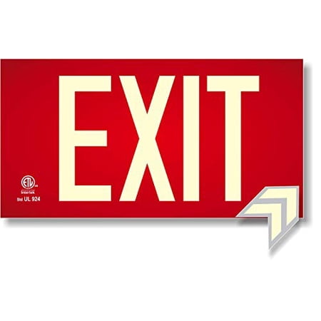 Photoluminescent Exit Sign Red - Aluminum Code Approved UL 924 / IBC ...