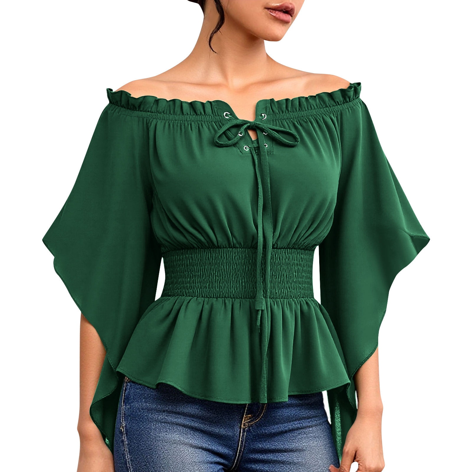 Click here for Diufon Vintage Top For Women Off The Shoulder Ruff... prices