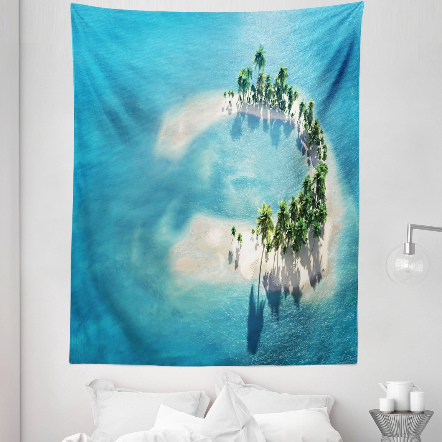 Island Tapestry, Picture of Atoll Ring Shaped Island Covered with Palm ...