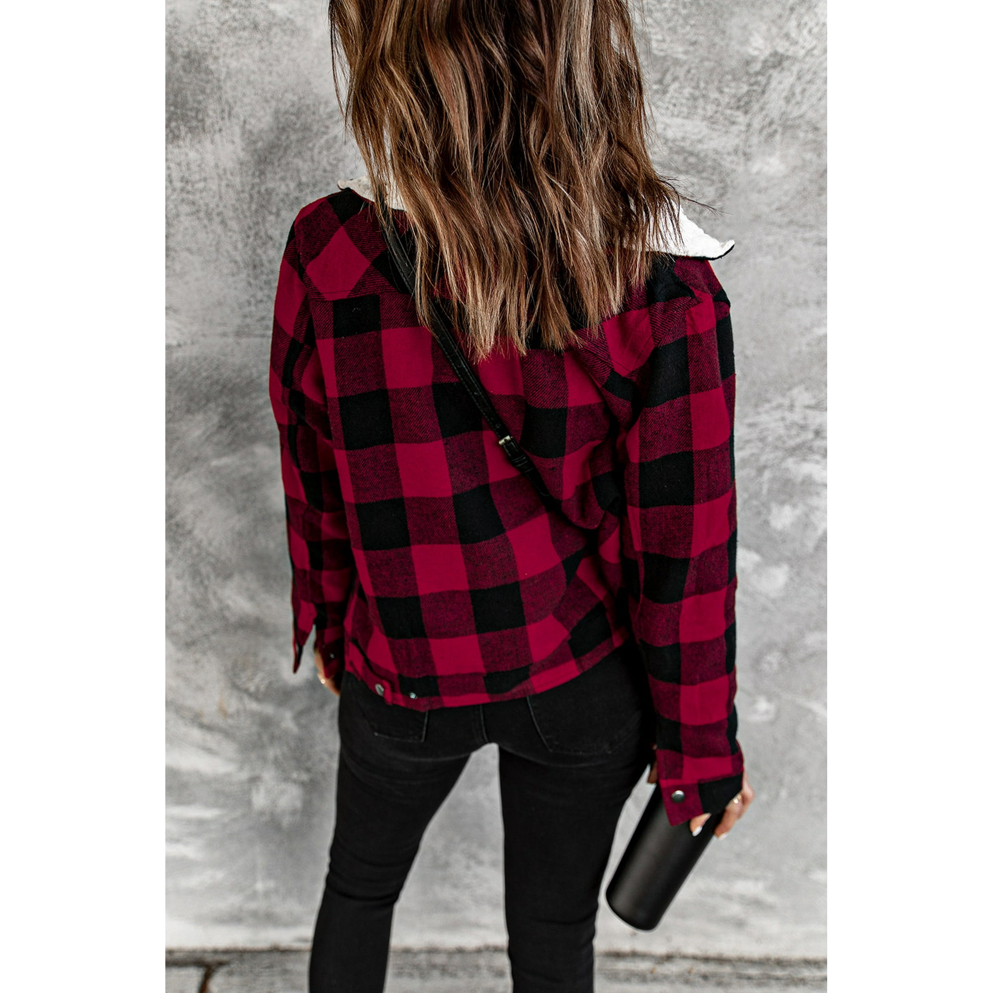 Click here for Poglip Womens Red Plaid Print Fleece Button Jacket prices