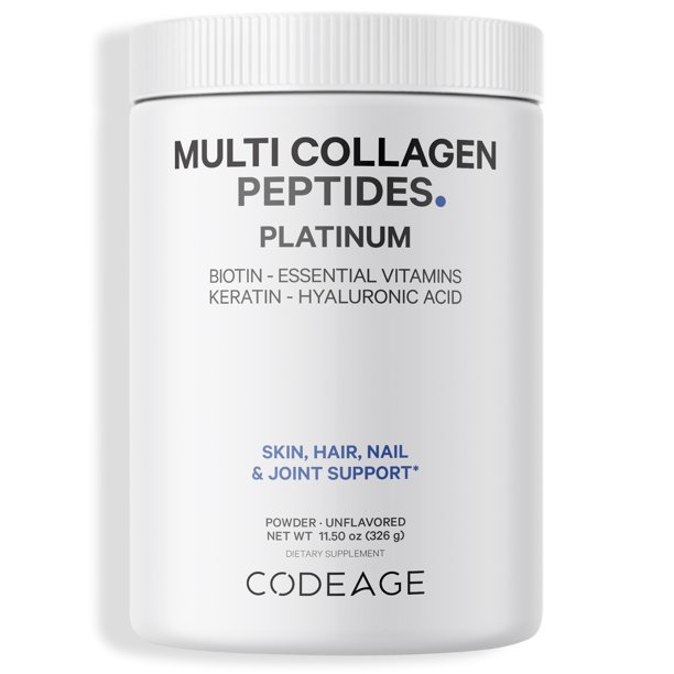 Codeage Multi Collagen Protein Powder Platinum, Biotin, Vitamin C, B, D3, Keratin, Hyaluronic ...