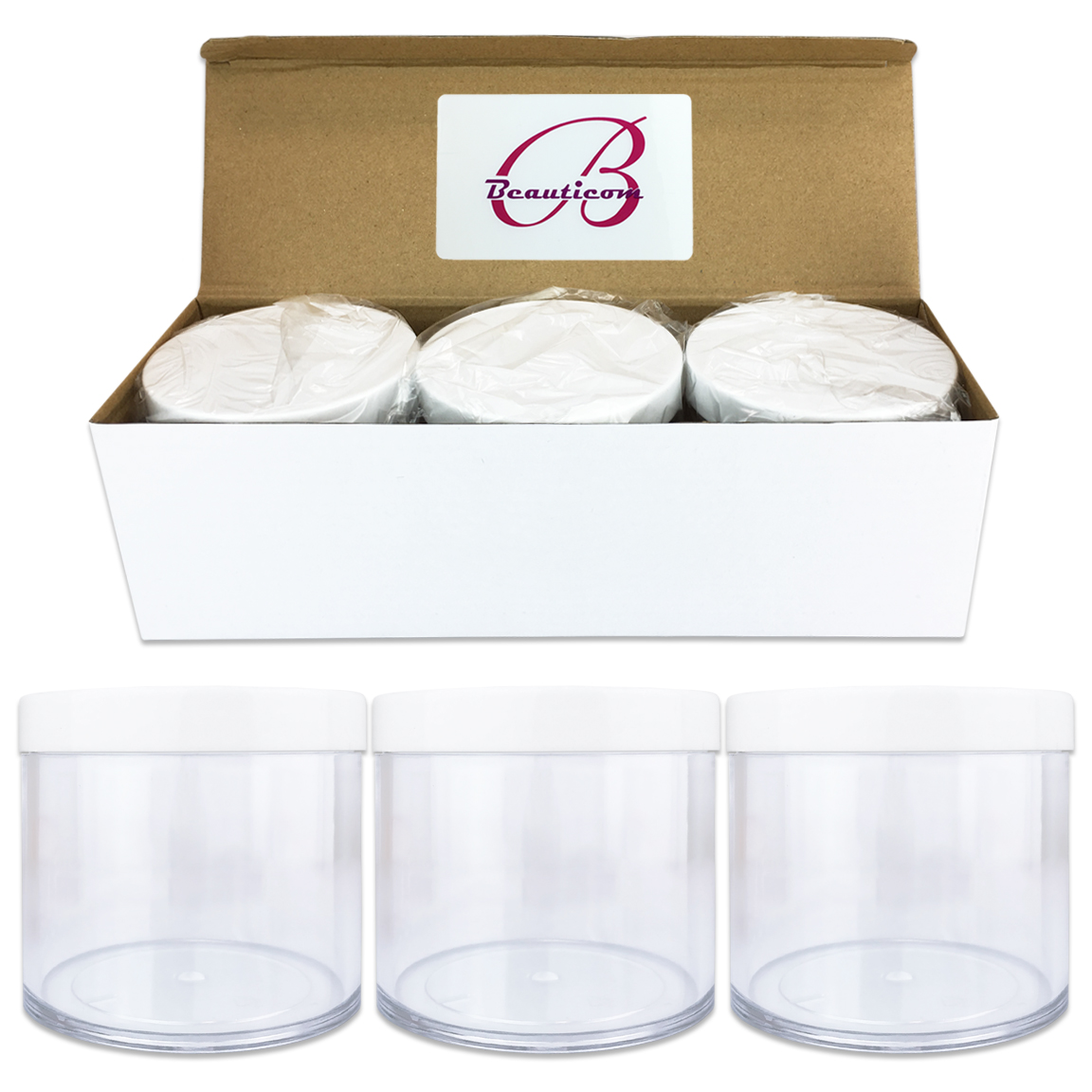 Beauticom 3 Jars High Quality 300 gram/ml 10 Oz Thick Acrylic Sample ...