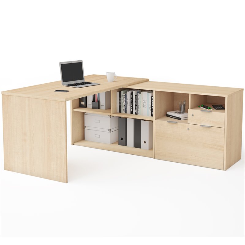 Bestar i3 Plus L Shape Computer Desk in Northern Maple - Walmart.com