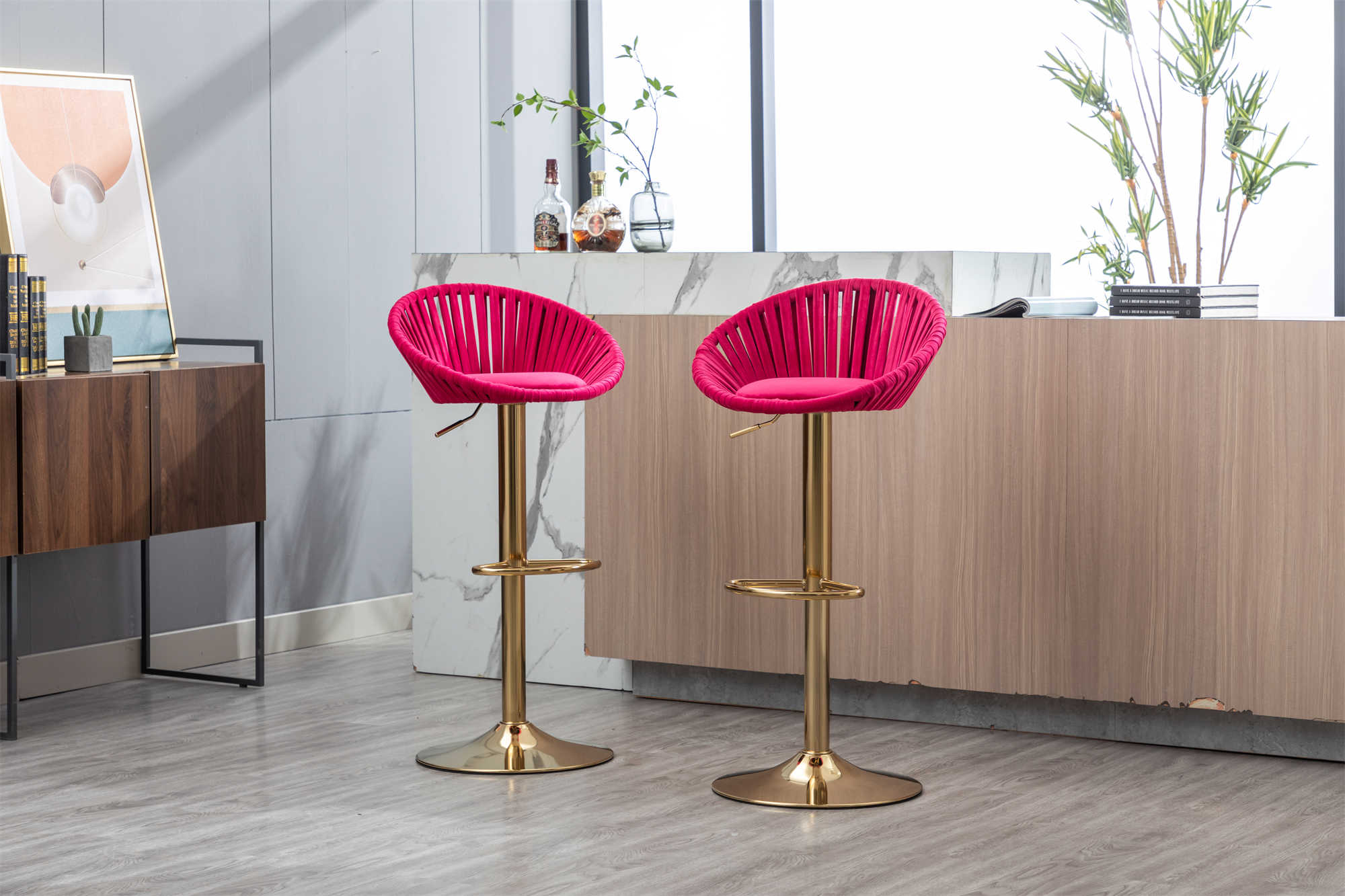 Bar Stools Set of 2, Velvet Counter Height Barstools, Ajustable Swivel ...