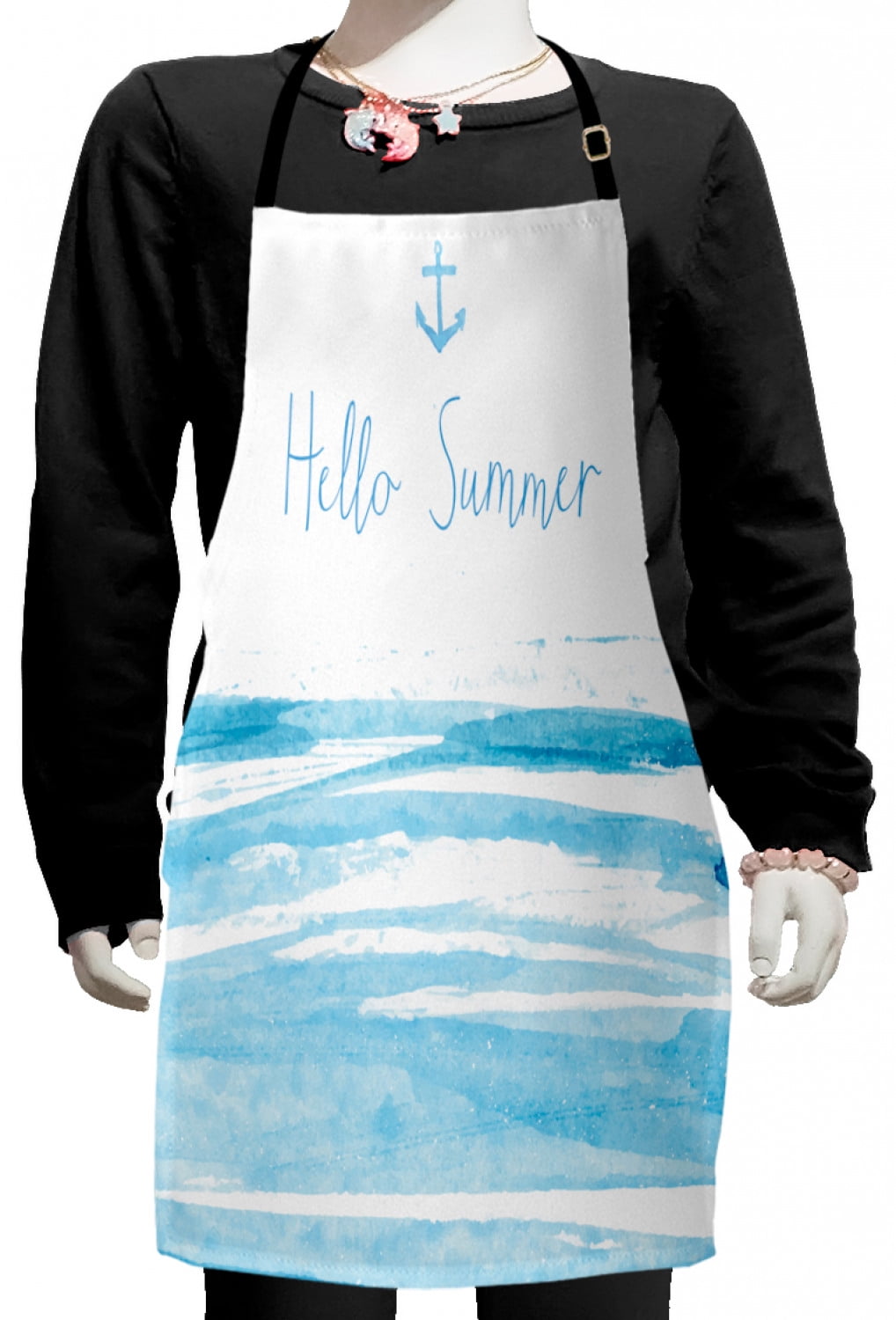 Hello Summer Kids Apron, Marine Themed Lettering and Seascape Waves ...