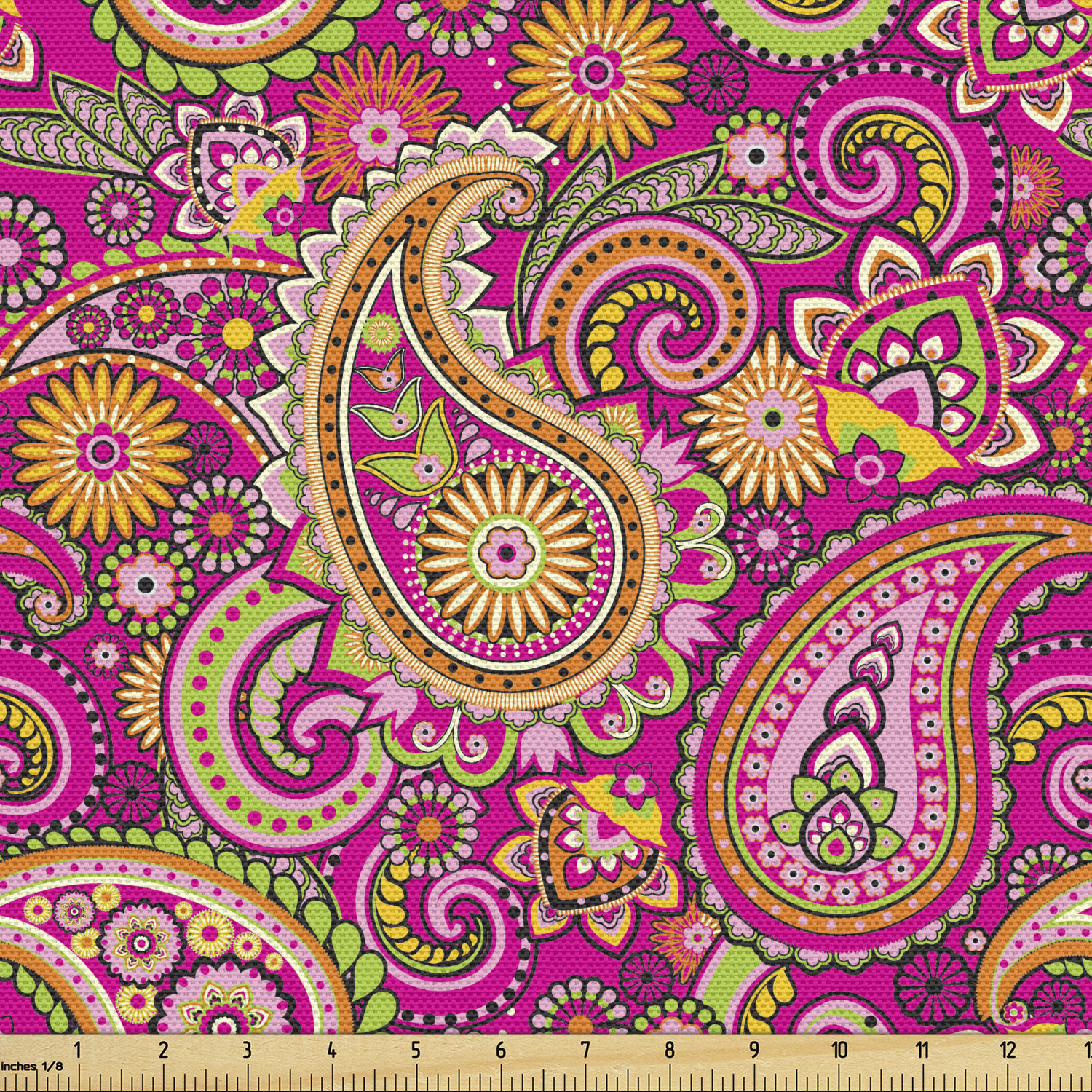 Paisley Upholstery Fabric by the Yard Vivid Design with Flowers Dots ...