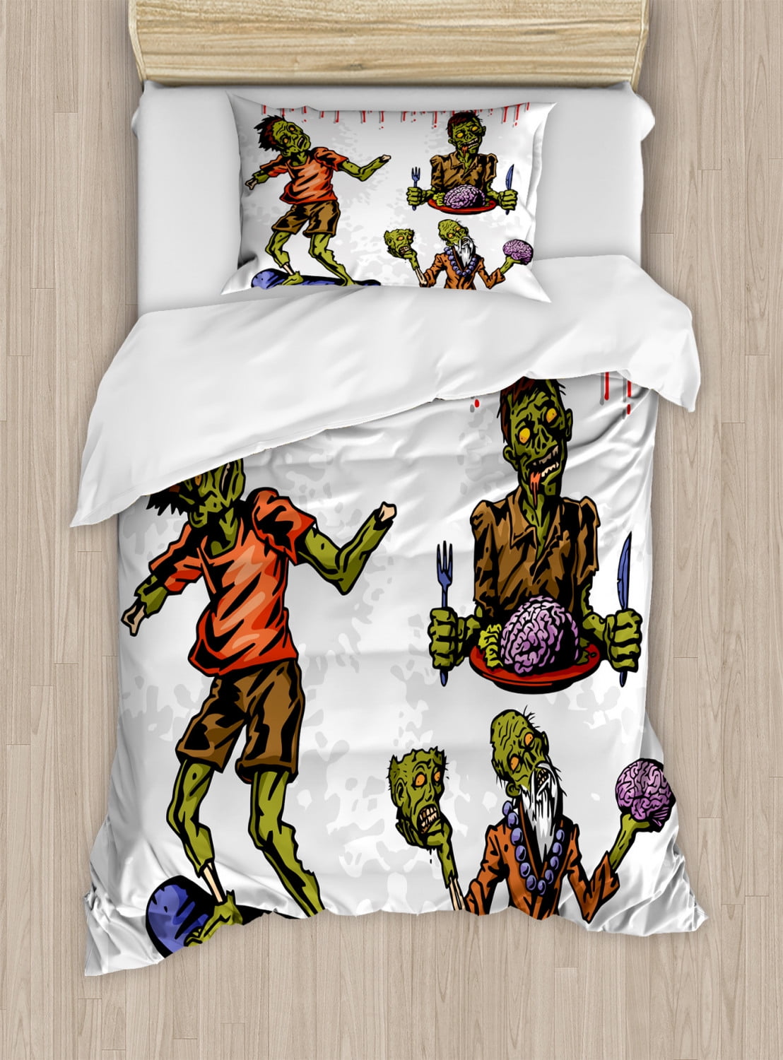 Zombie Duvet Cover Set Twin Size, Dead Man Eating Brain Cannibal ...
