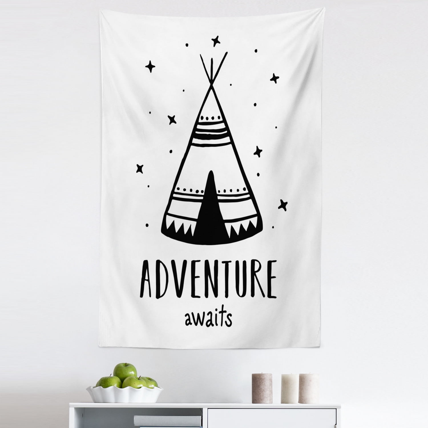 Saying Tapestry, Tribal Tent with Adventure Themed Saying Calligraphy ...