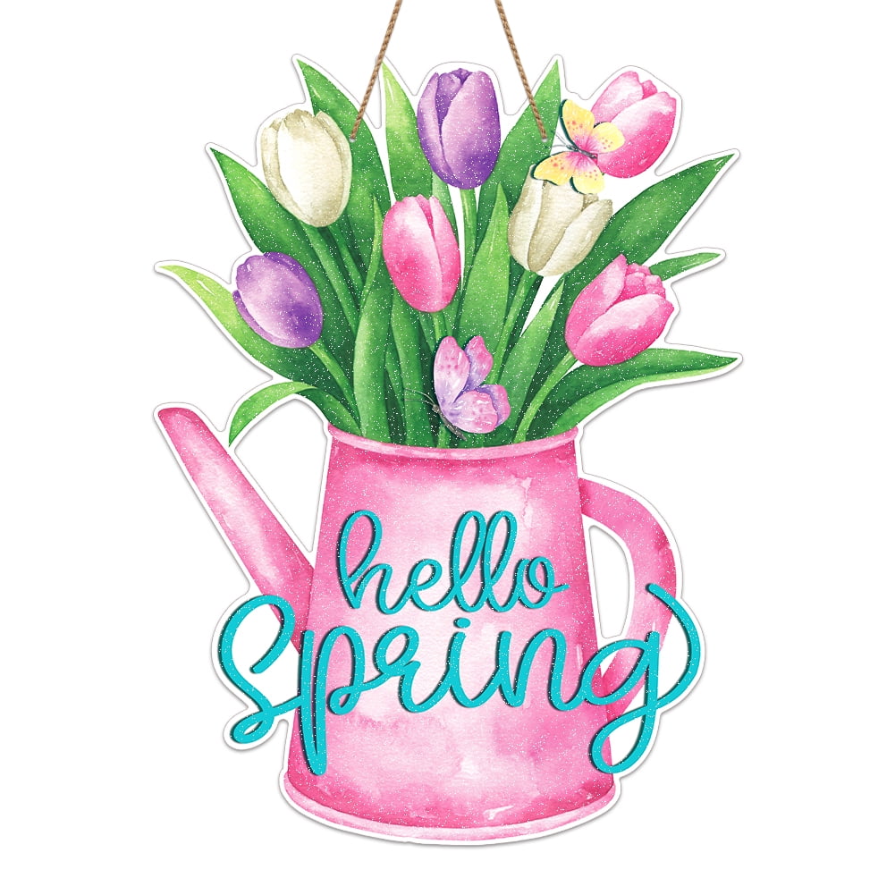 WaaHome Hello Spring Door Sign,Floral Door Hanger Hello Spring Front ...