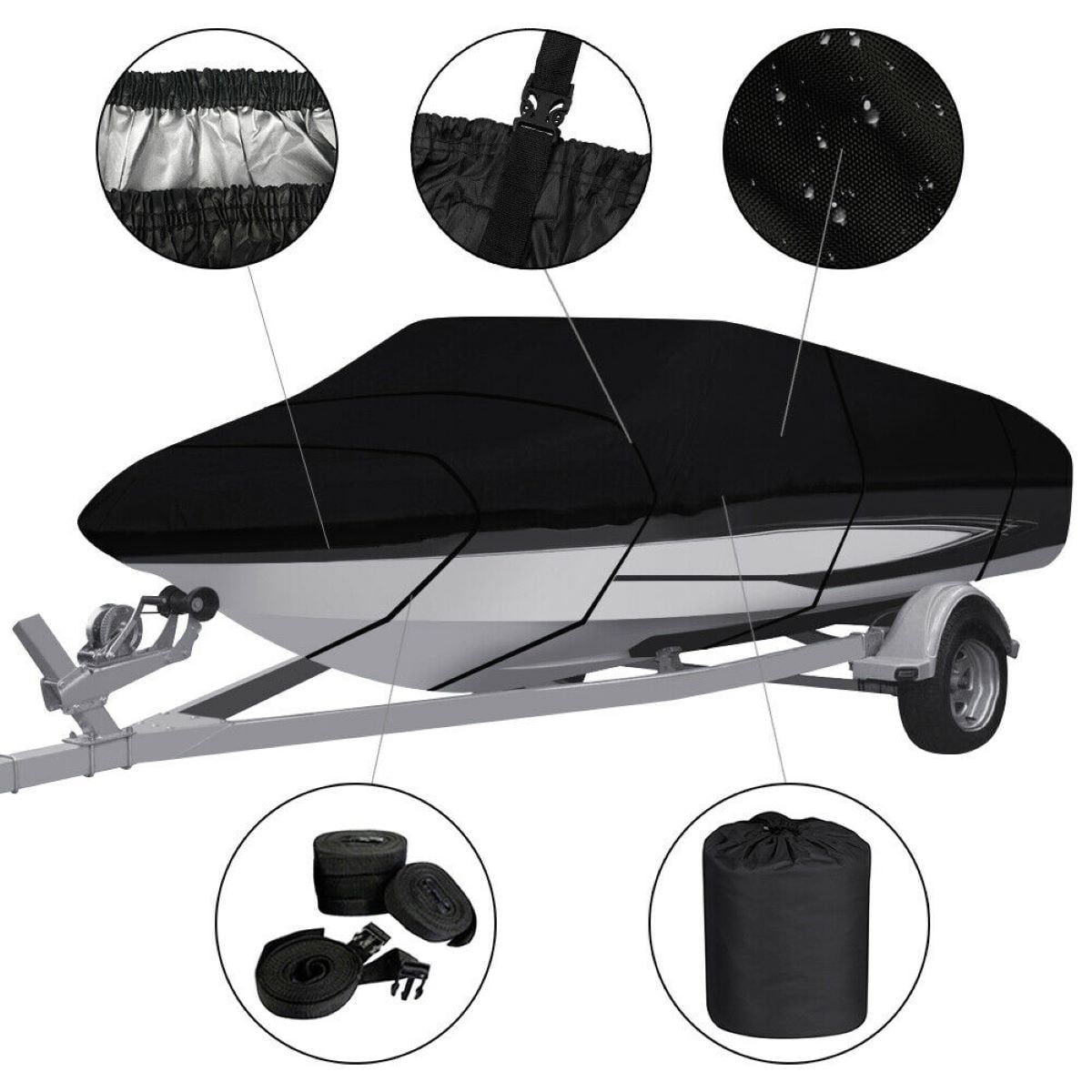 WSYW Waterproof Heavy Duty Boat Cover Fits V-Hull Tri-Hull Fishing Boat ...