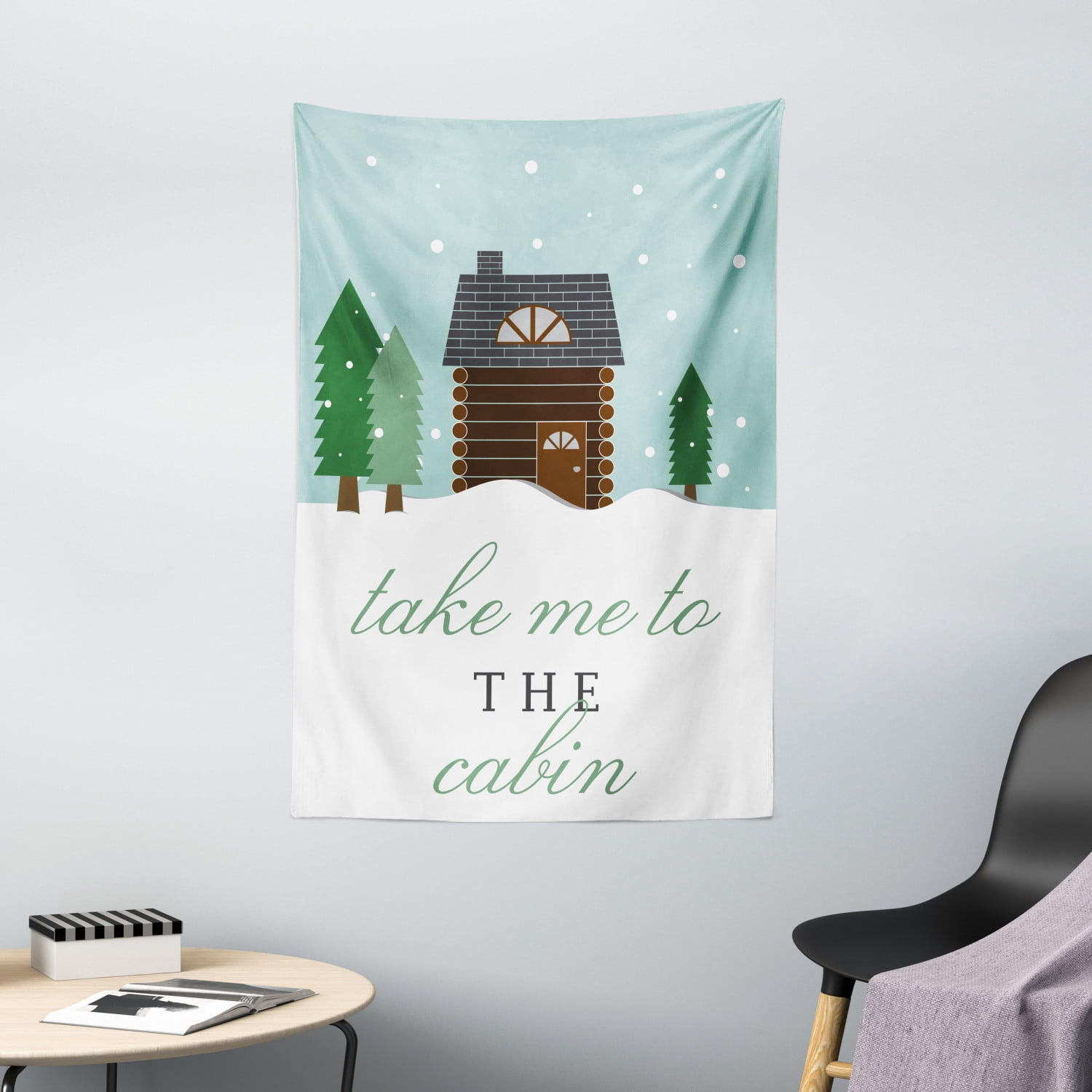 Log Cabin Tapestry, Greeting Card Sketch with Small Wooden Lodge in ...