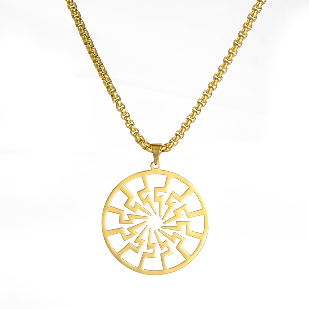 EUEAVAN Gold Sun Wheel Pendant Necklace Stainless Steel Male Jewelry ...
