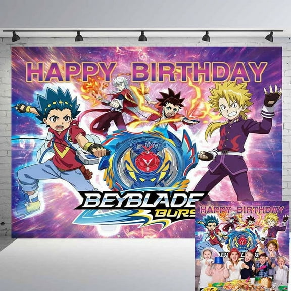Beyblade Banner Backdrop Party Decor Supplies Decorations Cake Topper ...