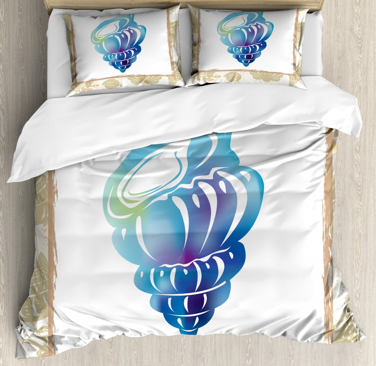 Shell Duvet Cover Set King Size, Aquatic Stylized Cockleshell Coastal ...