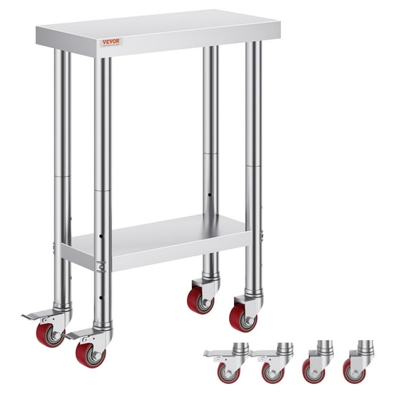 Stainless Steel Work Table 24 x 12 x 38 Inch, with 4 Wheels, 3 ...