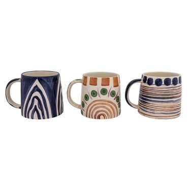 Creative Co-Op Stoneware Mug Set with Insect and Bird Designs ...
