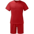 Qatainlav Men Short Sleeve Shirts Matching Drawstring Beach Shorts 2