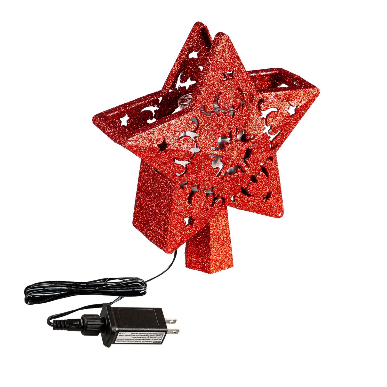 LED Red Glitter Star Tree Topper with Projected Icons - Walmart.com