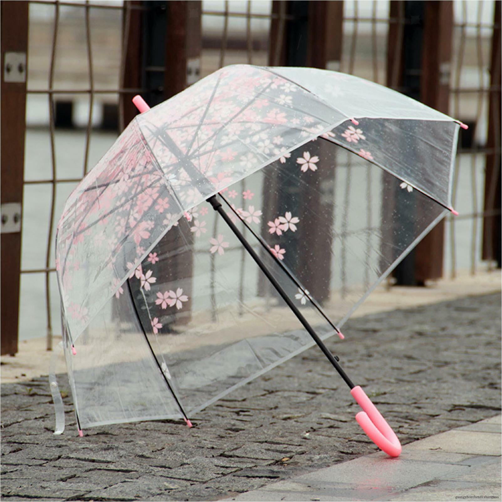 Transparent Umbrella Sakura For Girl Women Dome Umbrella Stick Umbrella ...