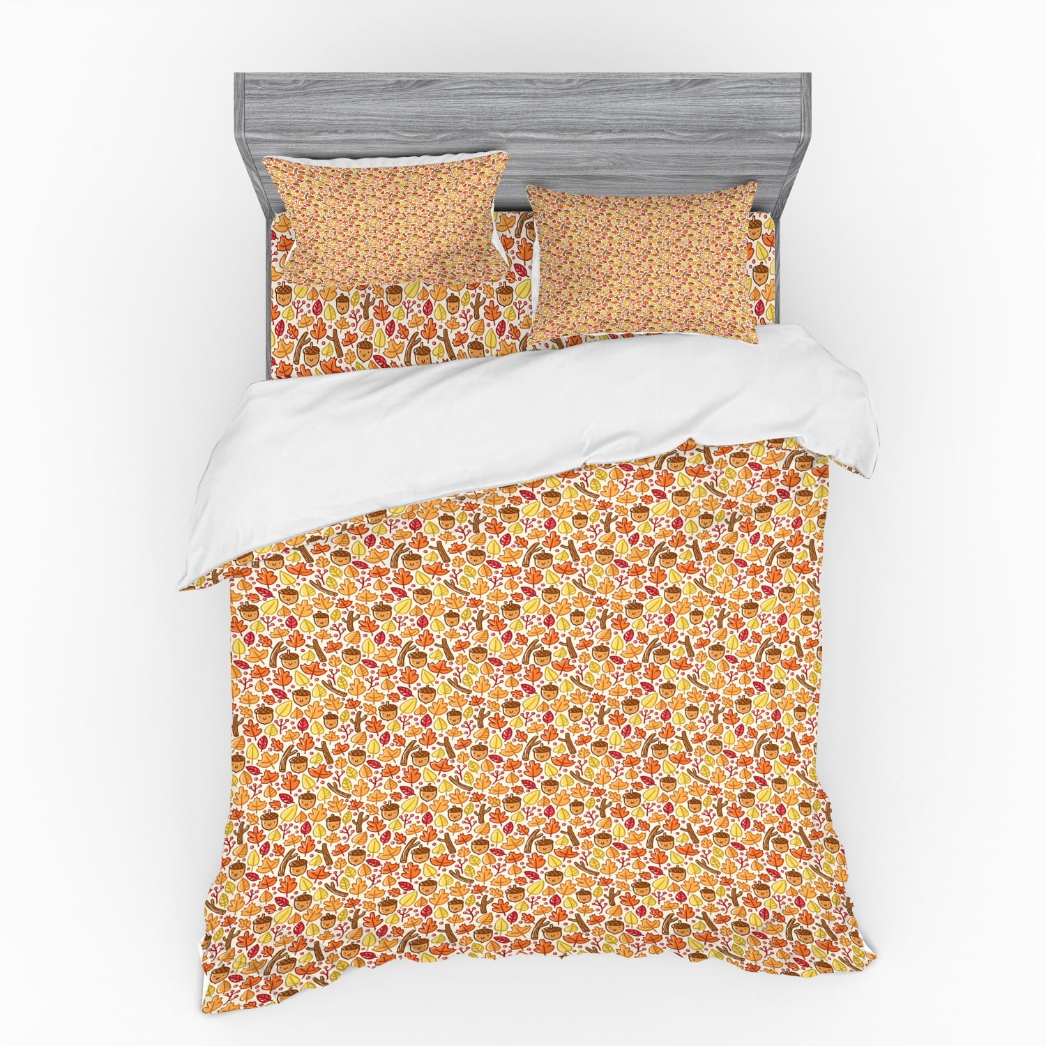 Autumn Duvet Cover Set, Fall Forest Maple Leaves with Acorn Berries ...