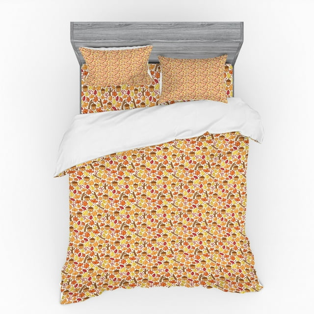 Autumn Duvet Cover Set, Fall Forest Maple Leaves with Acorn Berries ...
