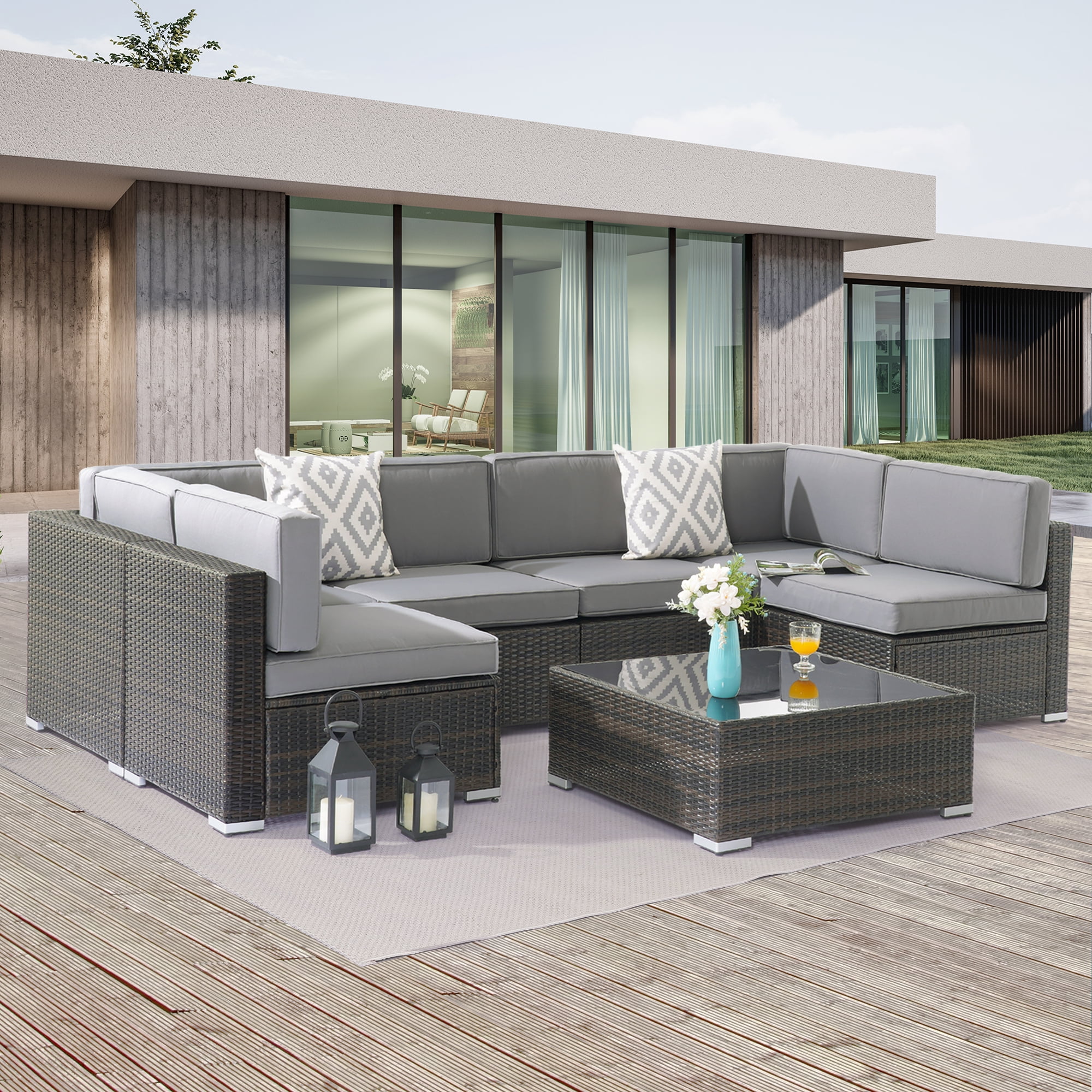 Sonerlic Outdoor Conversation Sofa Sets with 7 Pieces,Sectional ...