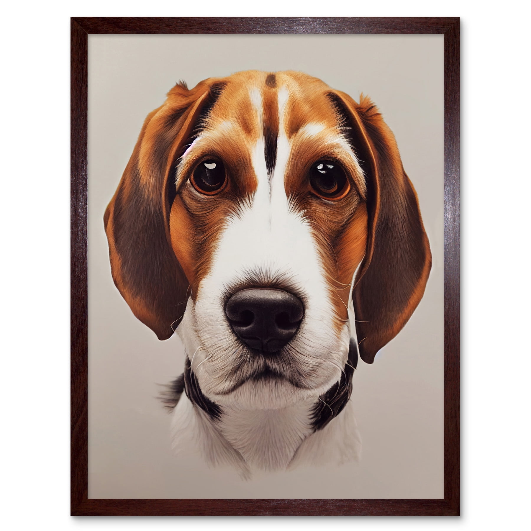 Cute Beagle Dog Face Realistic Portrait Art Print Framed Poster Wall ...