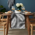 Black Fronds Cotton Linen Table Runner Black Slate Gray Leaf Plant ...