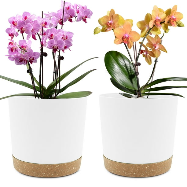 QCQHDU 2 Pack Plant Pot, White Plastic Indoor Planter With Drainage ...