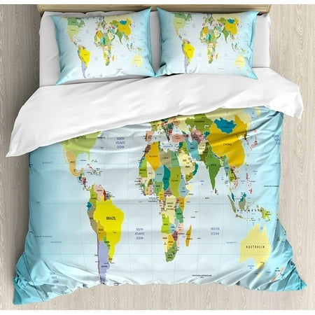 World Map Duvet Cover Set, World Map with Countries and Capital Cities ...