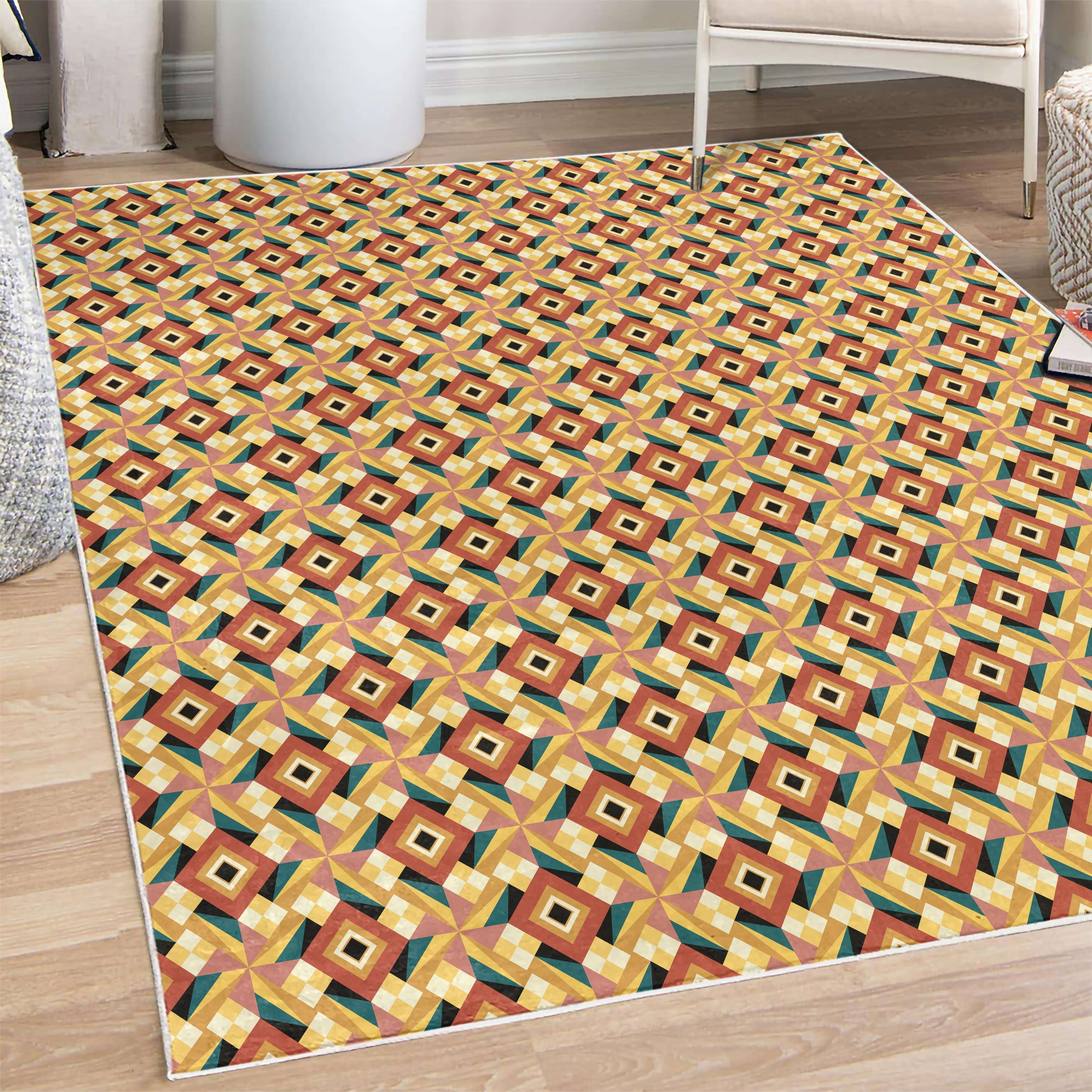 Modern Decorative Rug, Retro 60s 70s Vintage Geometrical Rounds ...