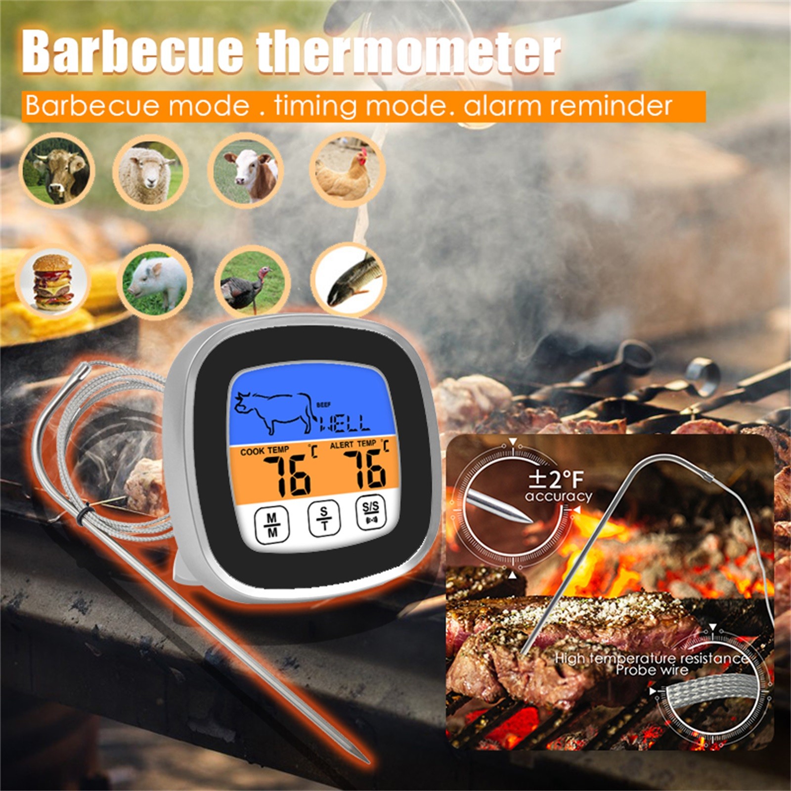 Thermometer Food Temperature Counting Display Small Screen Thermometer ...
