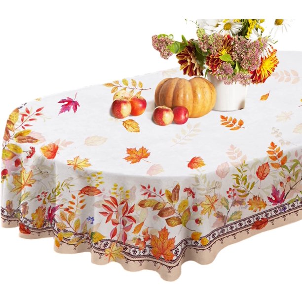 Fall Tablecloth Oval Thanksgiving Tablecloth Oval with Fall Leaves ...