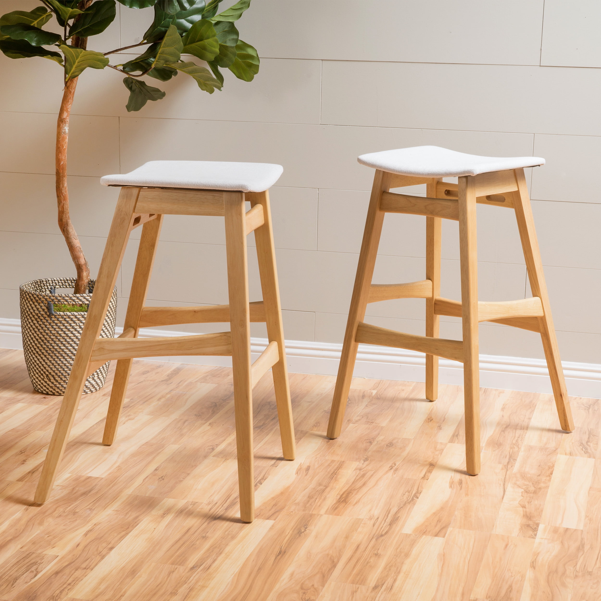 Noble House Jackie Light Beige Fabric Oak Bar Stool (Set of 2 ...