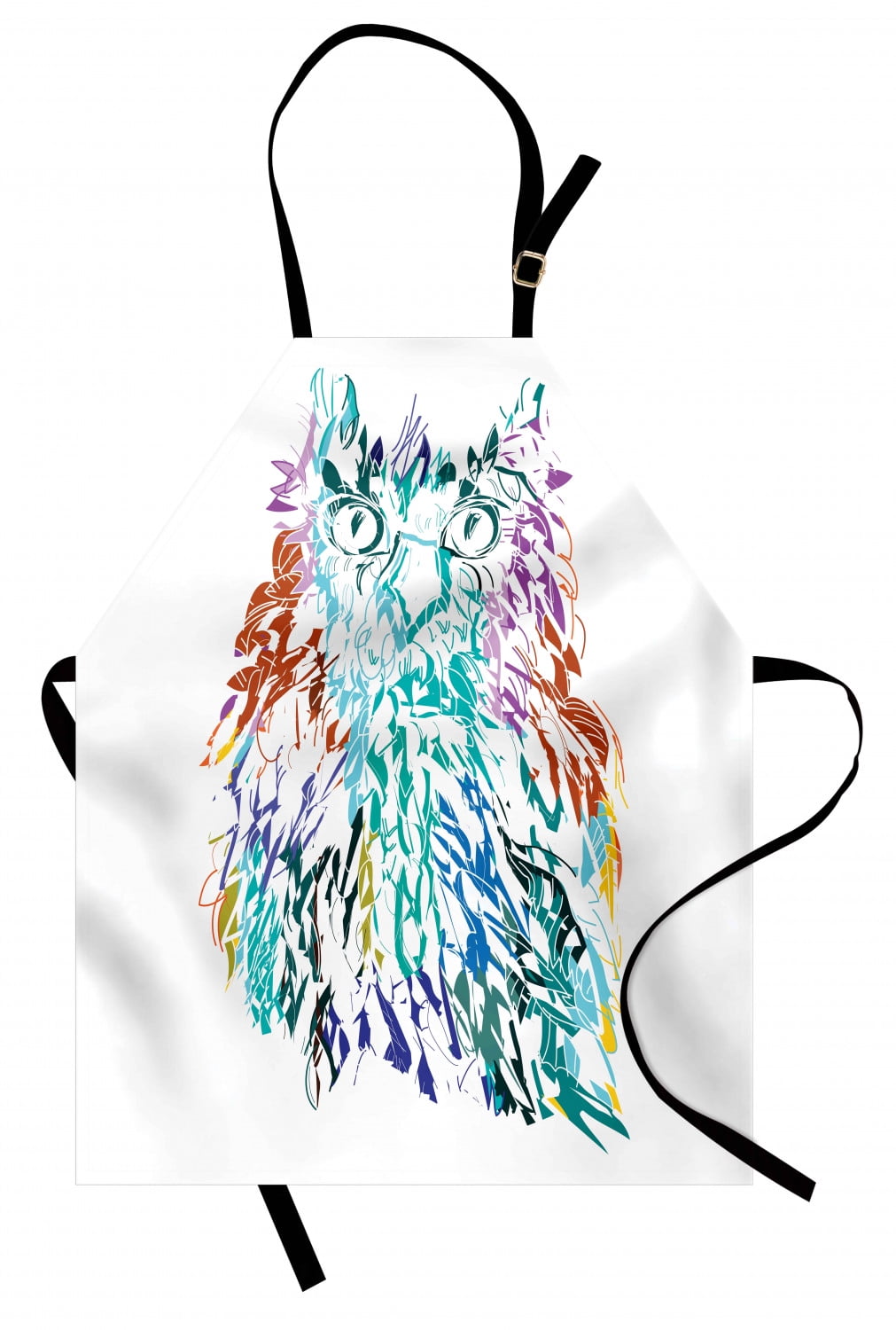 Owl Apron Owl with Fluffy Swollen Colorful Feathers Large Eyes Vision ...