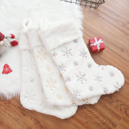 Christmas Stockings, 3 Pcs 19.3 inches White/Gold/Sliver Sequin ...