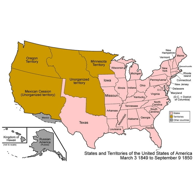 24x36 gallery poster, Map of United States in 1849, Texas Revolution ...