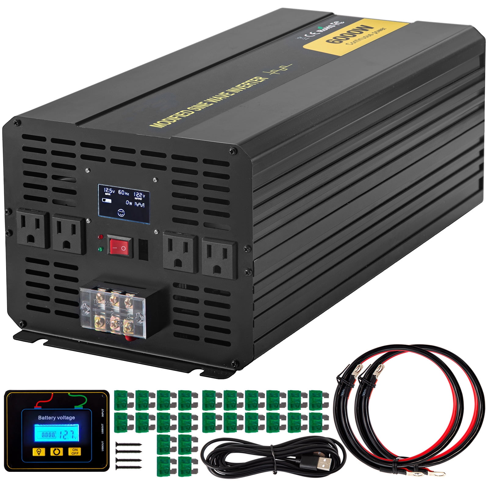 BENTISM Power Inverter Modified Sine Wave Inverter 6000W DC 12V to AC ...