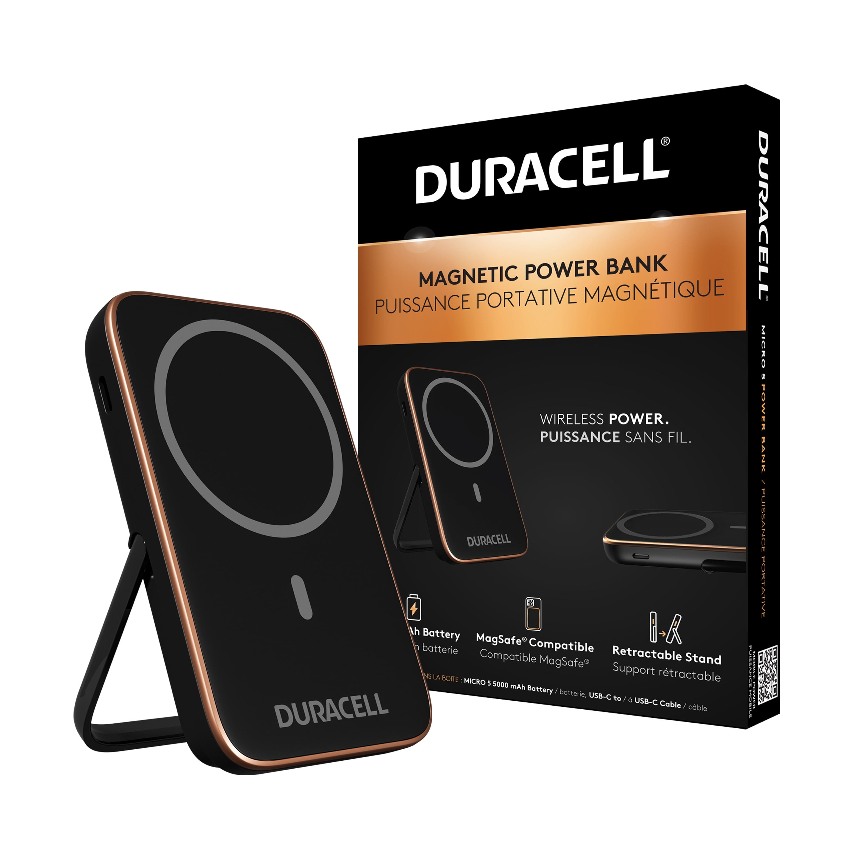 Duracell Micro 5 Portable Power Pack, 5000mAh Magnetic Charging Black ...