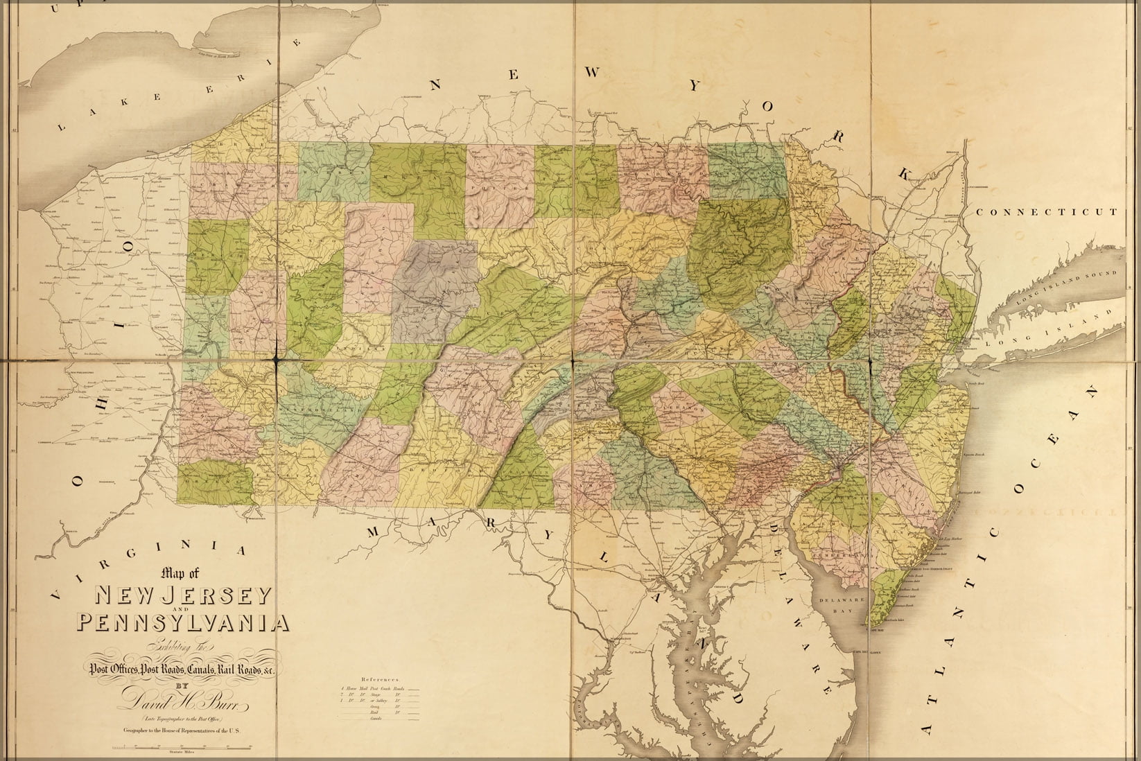 24"x36" Gallery Poster, 1839 map of new jersey and pennsylvania ...