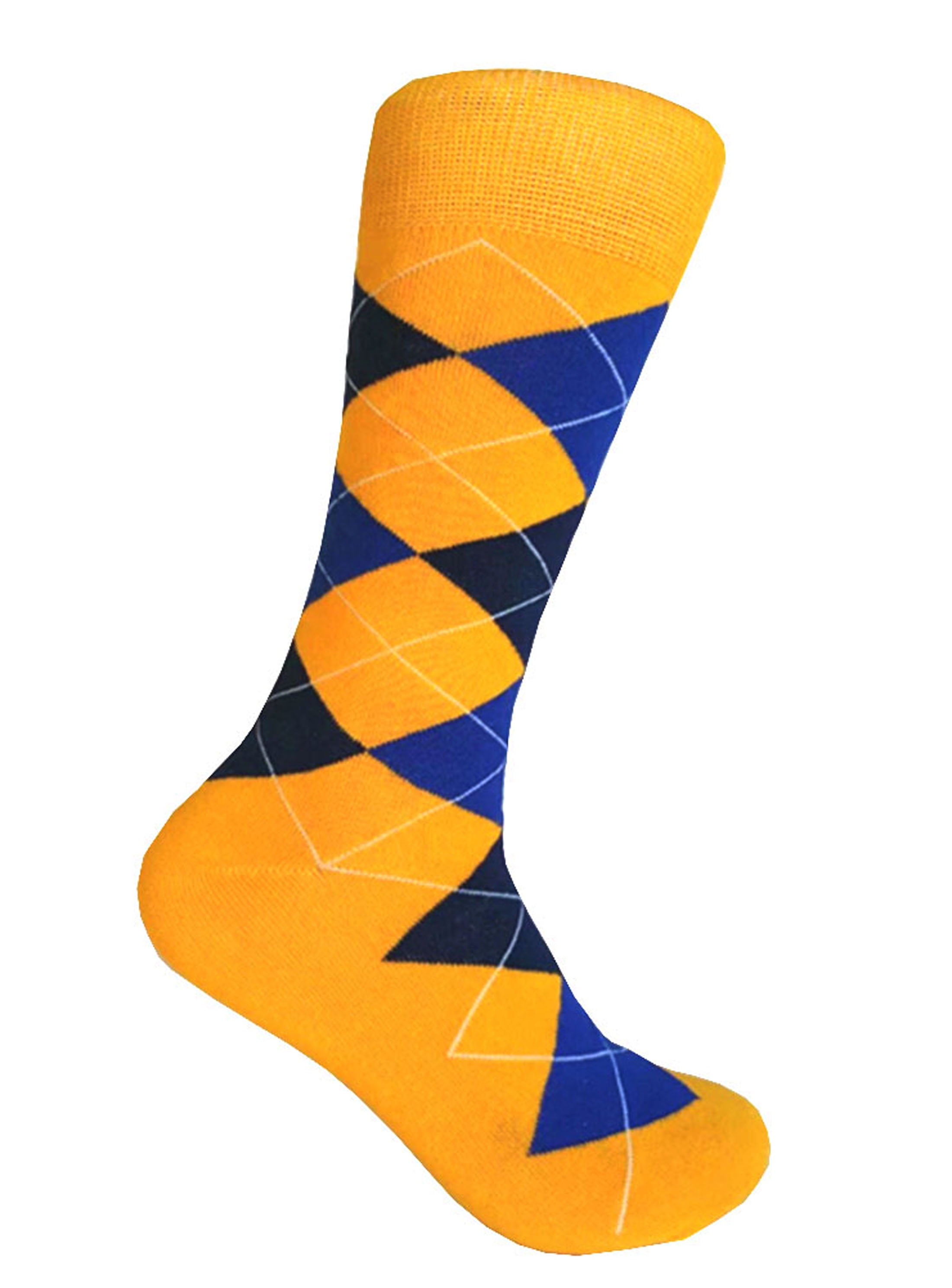 Gold Yellow with Navy and Blue Color Mid-calf Argyle Dress Casual Socks ...