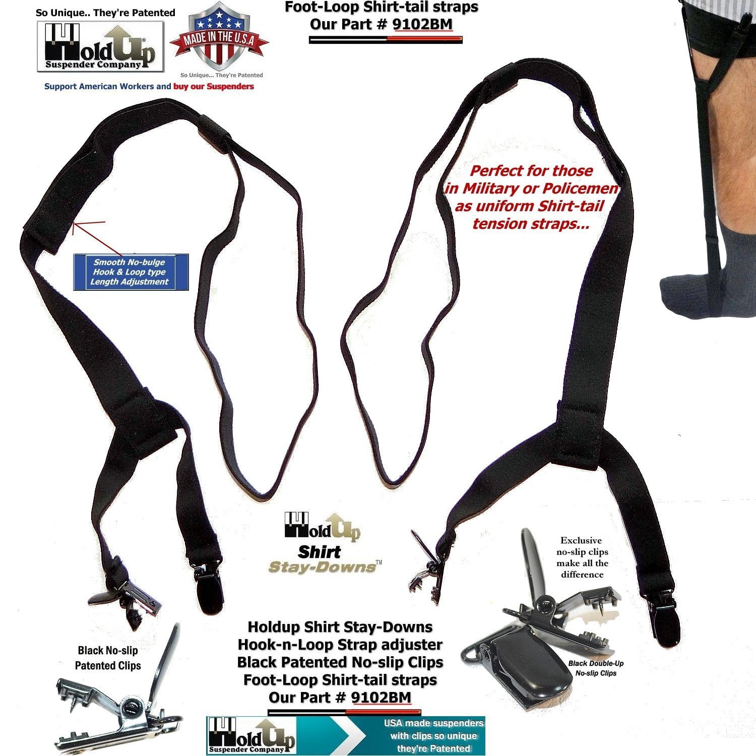 Holdup Shirttail Stay-Downs tightening straps in Stirrup Style with ...