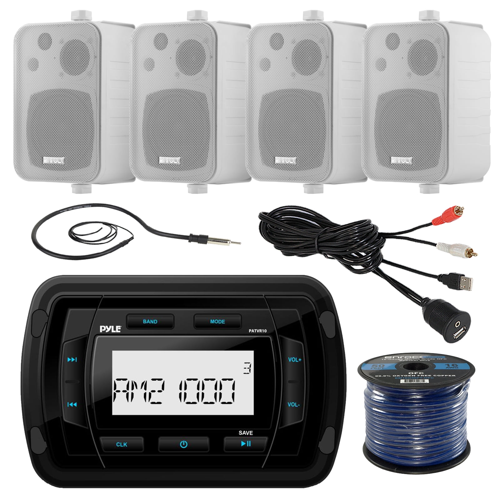 Pyle PATVR10 MP3 Bluetooth Marine Boat Yacht Stereo Receiver Bundle ...