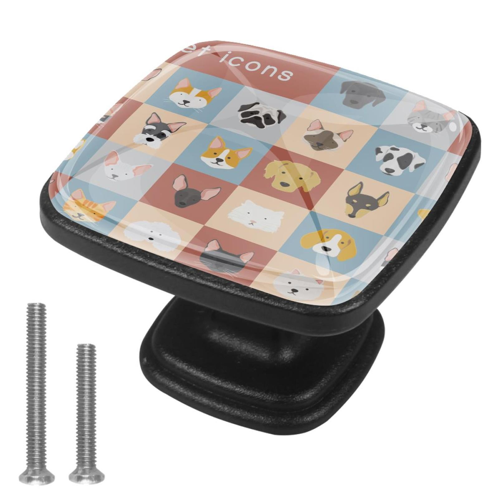 4 Pcs Cabinet Handle Drawer Pulls Pet Icons Knobs with Screws Square ...