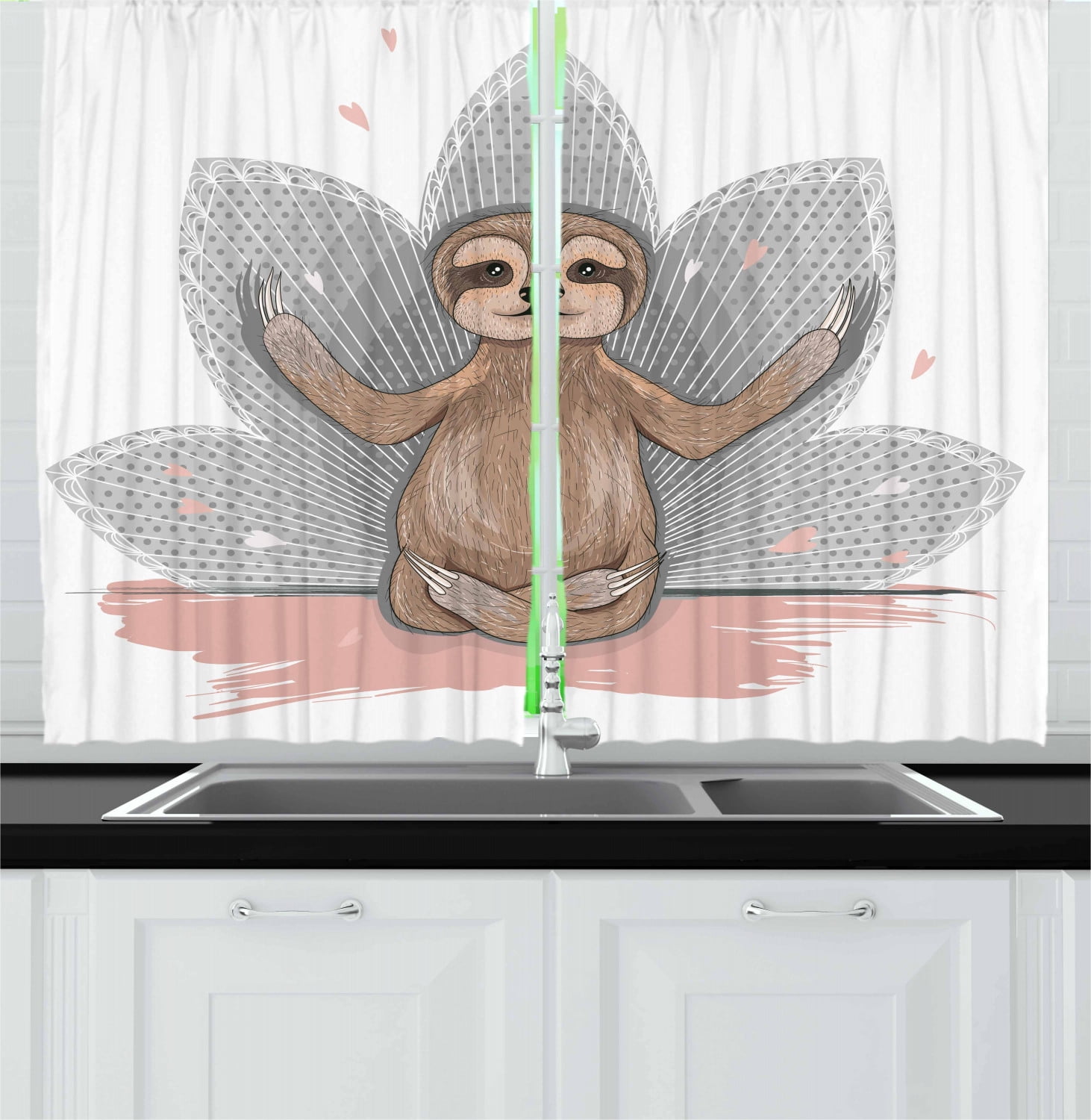 Sloth Curtains 2 Panels Set, Little Cute Sloth Meditation Lotus Flower ...
