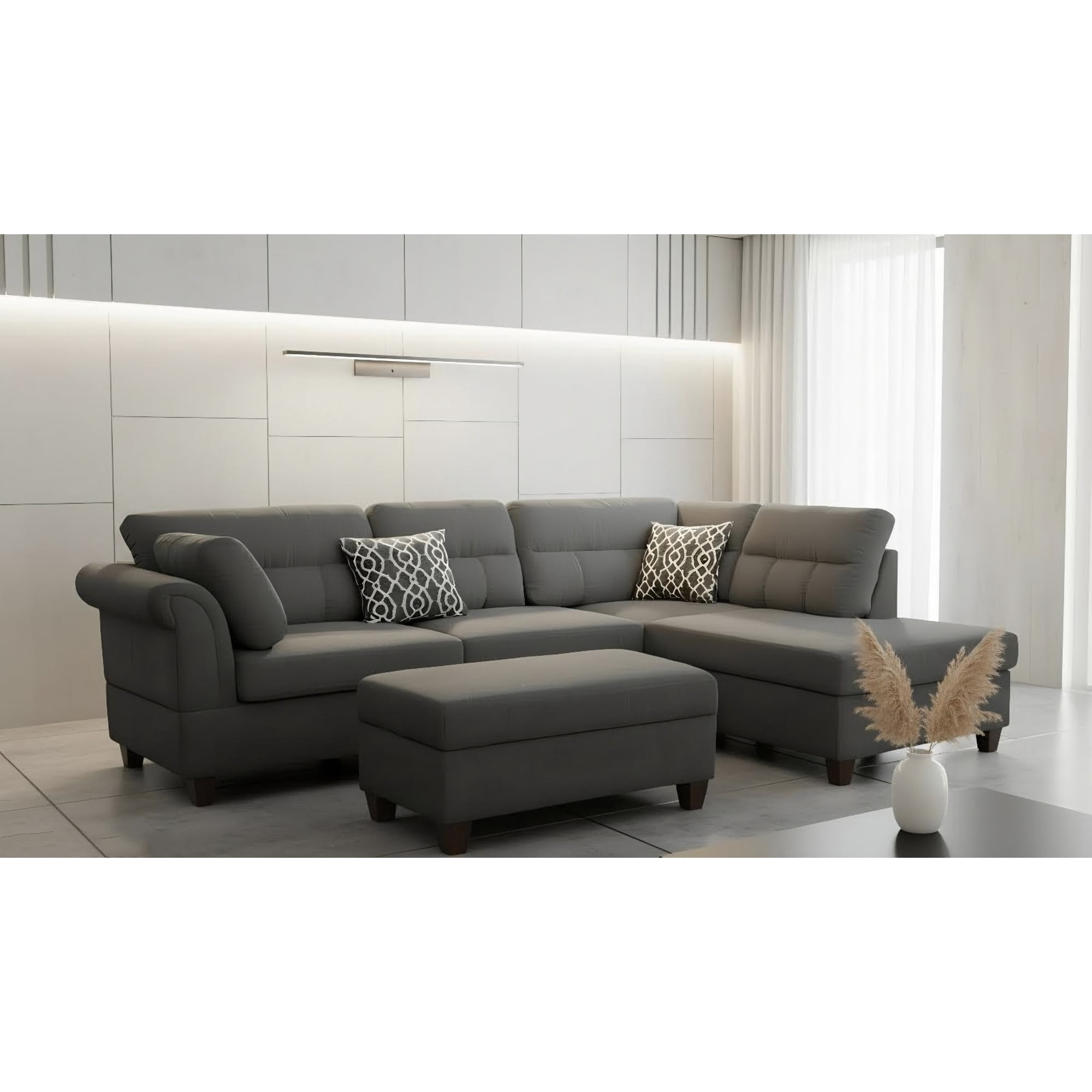 Click here for Kwality Imports K-Living Fabric Sectional In Grey... prices