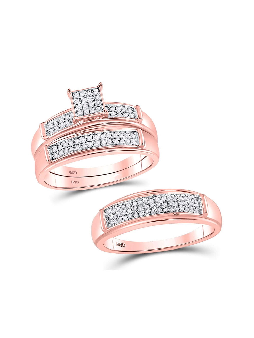 Fb Jewels 10kt Rose Gold His Hers Round Diamond Square Matching Bridal