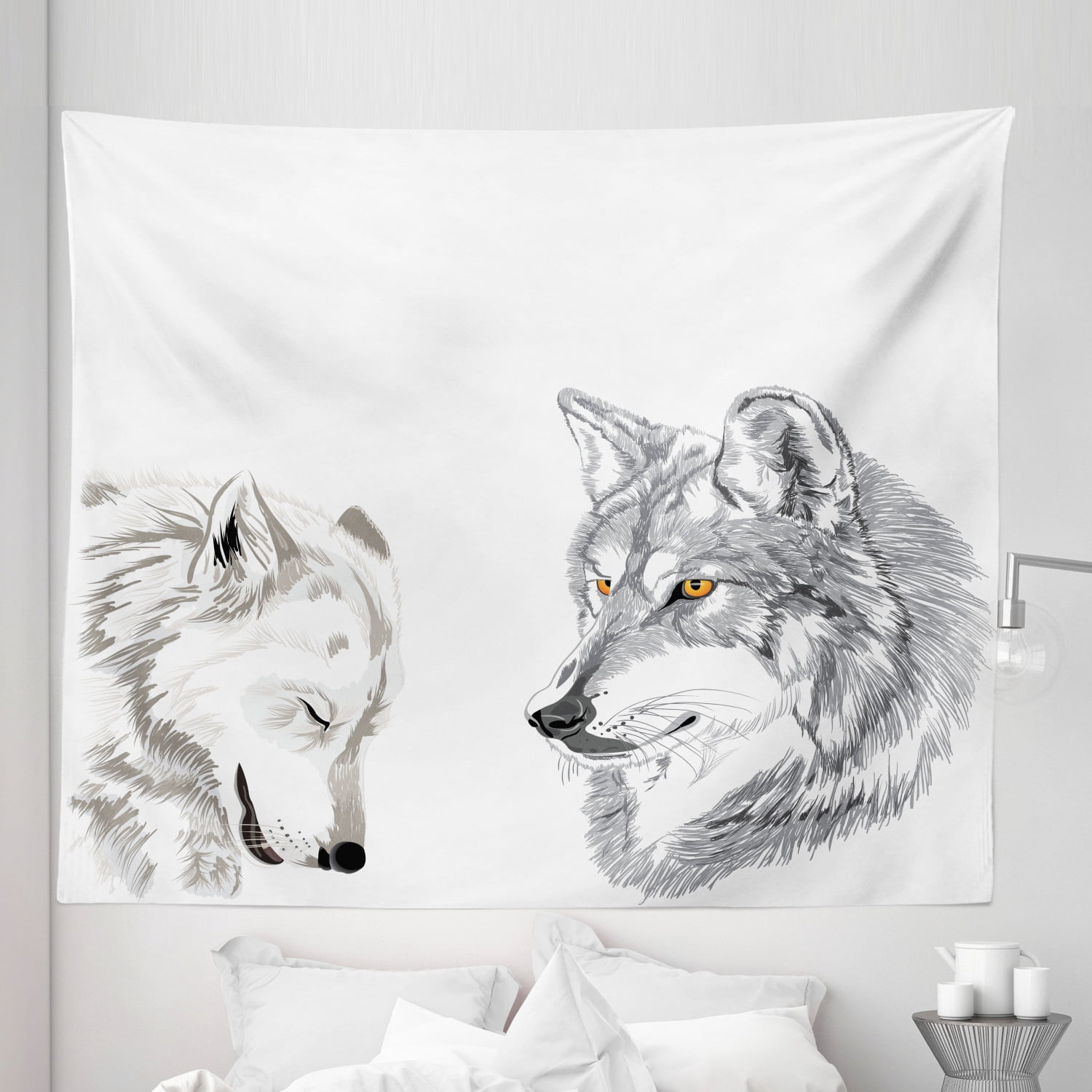 Wolf Tapestry, 2 Wolf Portraits Sleeping Hunting Carnivore Animals ...