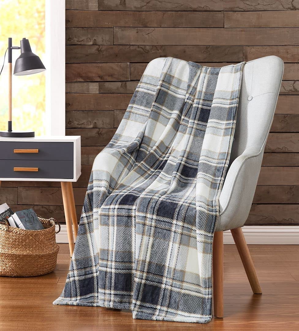 Serafina Home Fall Farmhouse Throw Blanket: Soft Shades of Grey White ...